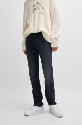 HUGO - Slim-fit jeans in stretch denim with used effects