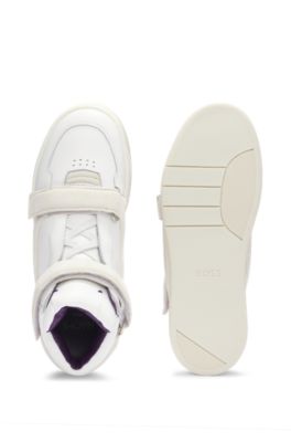 BOSS - NAOMI x BOSS leather high-top trainers with riptape straps - White