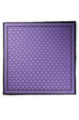 HUGO - Square scarf with logo print and fringed edging - Light Purple