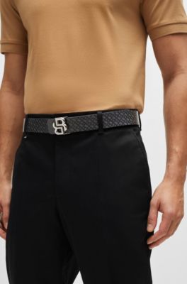 BOSS - Italian-leather reversible belt with monogram buckle - Black