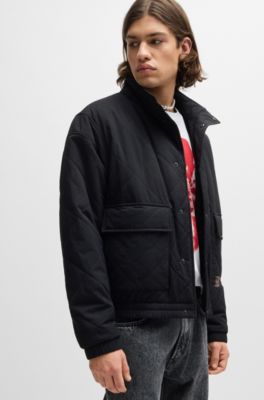 HUGO - Water-repellent bomber jacket with logo label - Black