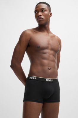 BOSS - Three-pack of stretch-cotton trunks with logo waistbands - Patterned