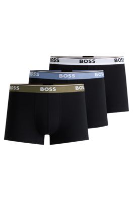 BOSS - Three-pack of stretch-cotton trunks with logo waistbands - Patterned