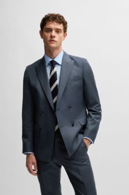 BOSS - Double-breasted slim-fit suit in micro-patterned wool