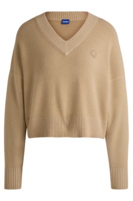 HUGO - Relaxed-fit cropped sweater with Happy HUGO logo