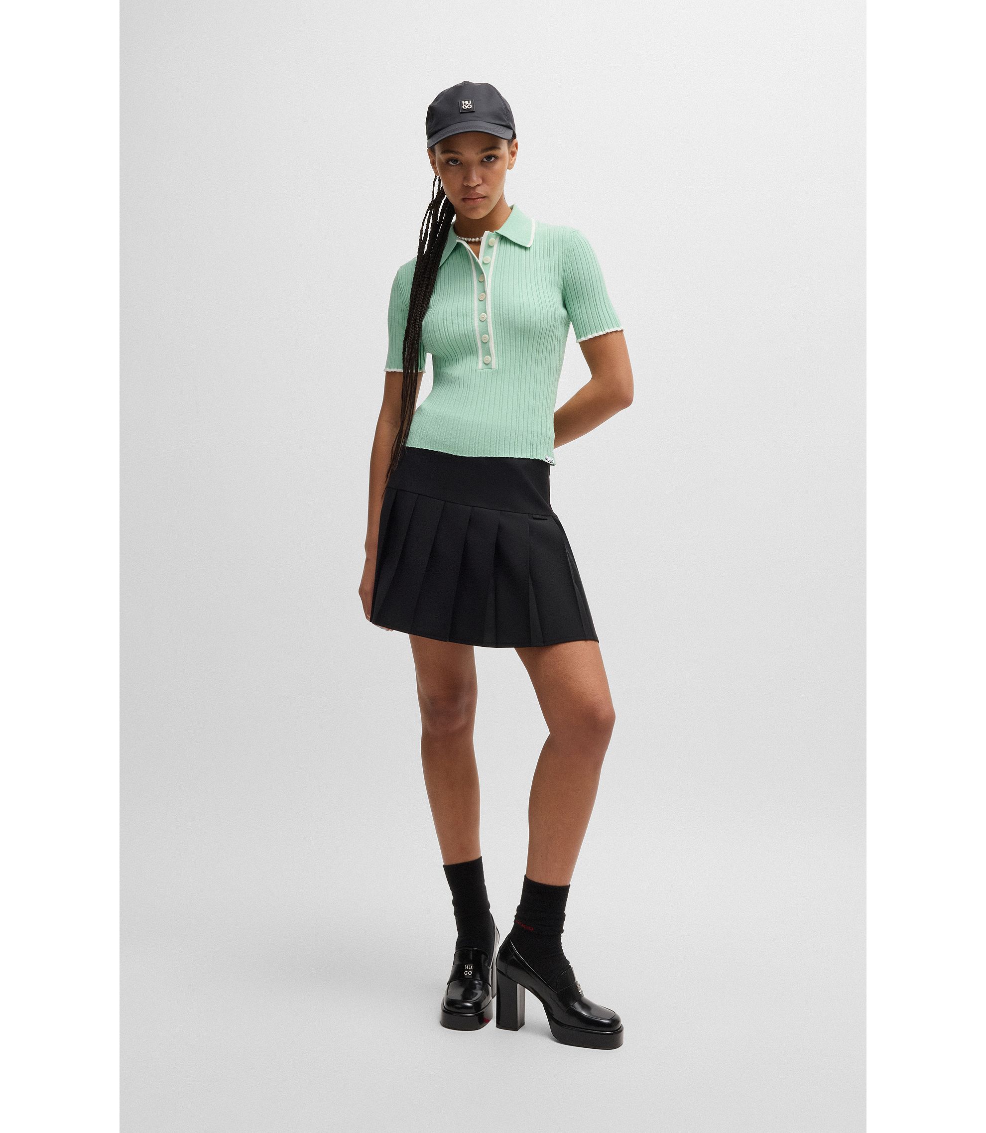 HUGO - Slim-fit knit polo top - Light Green HUGO - Slim-fit knit polo top - Light Green