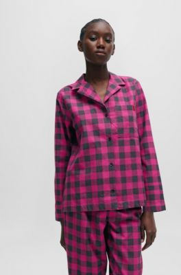 HUGO - Relaxed-fit pajama top in checked cotton flannel