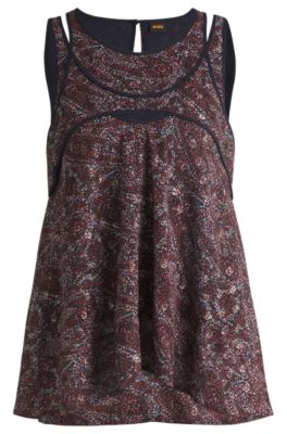BOSS - Blusa regular fit sin mangas con detalle solapado - Fantasía