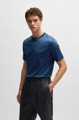 BOSS - Mercerized-cotton T-shirt with two-tone monogram print - Dark Blue