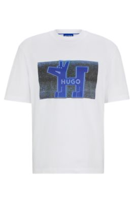 HUGO - Camiseta regular fit de punto de algodón con ilustración de logo ...