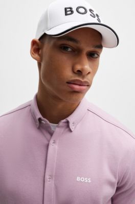 BOSS - Knitted-piqué six-panel cap with embroidered logo - White