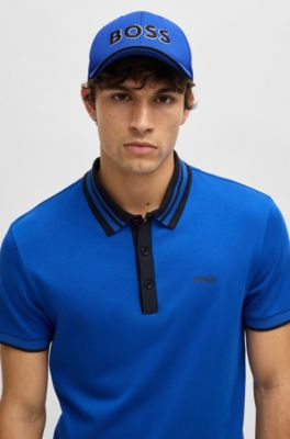 BOSS - Knitted-piqué six-panel cap with embroidered logo - Blue