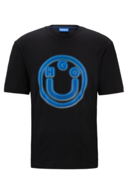 HUGO - Camiseta de felpa de algodón con logo de smiley - Negro