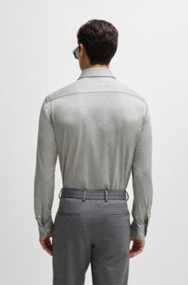 BOSS - Slim-fit shirt in melange performance-stretch jersey