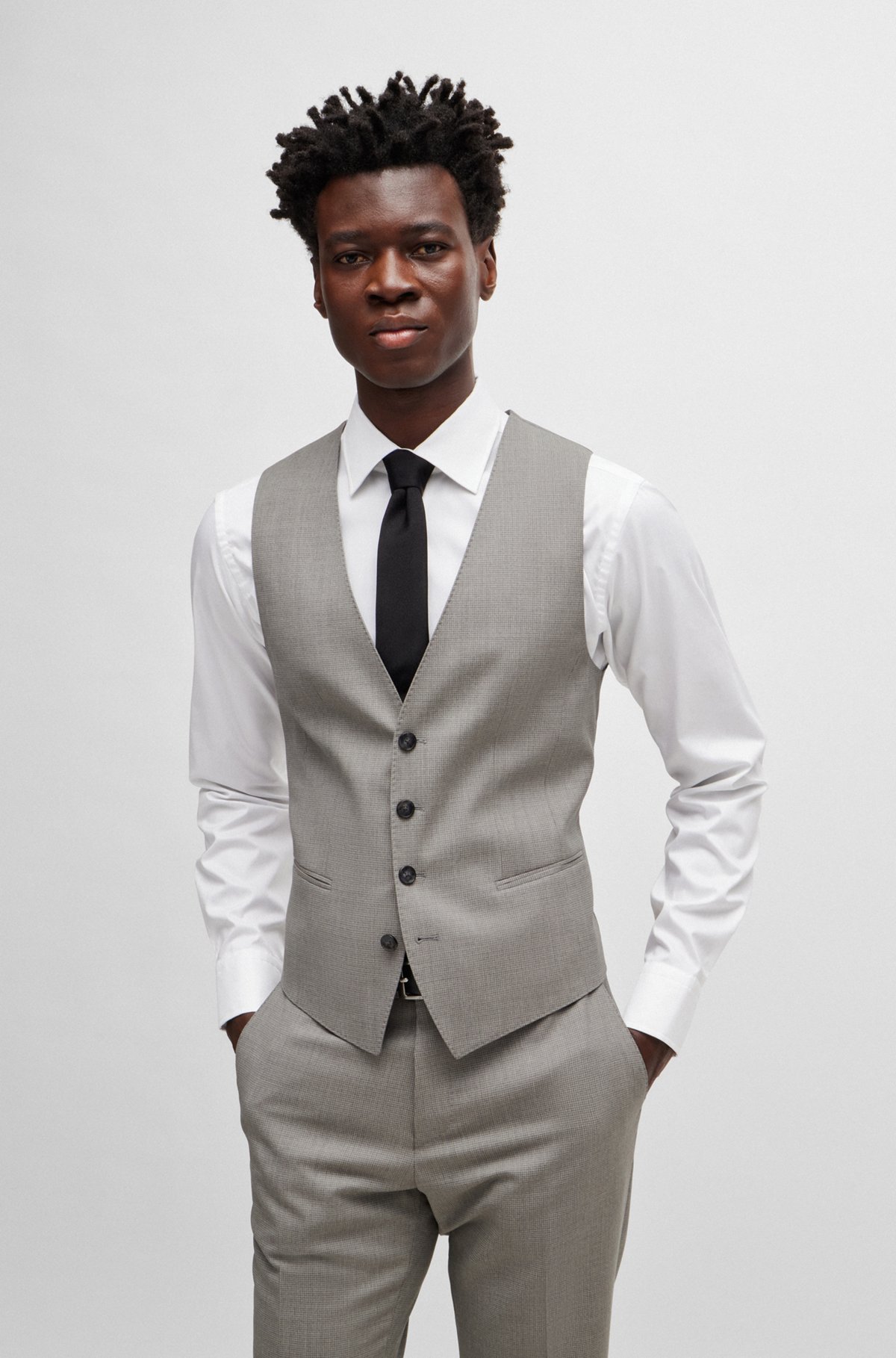 BOSS - Slim-fit suit in patterned stretch wool - Silver BOSS - Slim-fit suit in patterned stretch wool - Silver