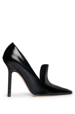 BOSS - Leather pumps with croc-effect trim - Black