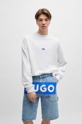 HUGO - Cotton-terry sweatshirt with blue logo label - White
