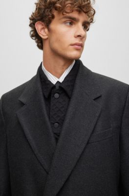 BOSS - Double-breasted, regular-fit coat in a wool blend - Dark Grey