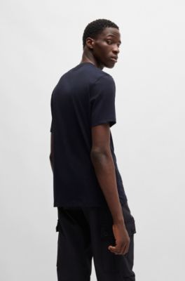 HUGO - Cotton-jersey T-shirt with stacked logo print - Dark Blue