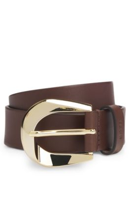 BOSS - Italian-leather belt with gold-tone buckle - Dark Brown