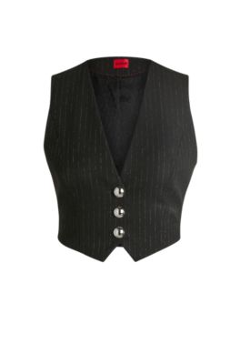 HUGO - Slim-fit cropped waistcoat with sparkle pinstripe - Patterned