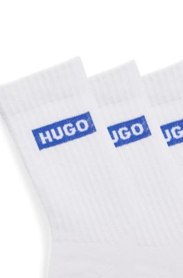HUGO - Three-pack of short socks with blue logos - White