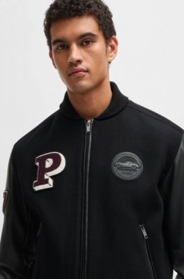 BOSS - Porsche x BOSS wool-blend jacket with leather sleeves - Black