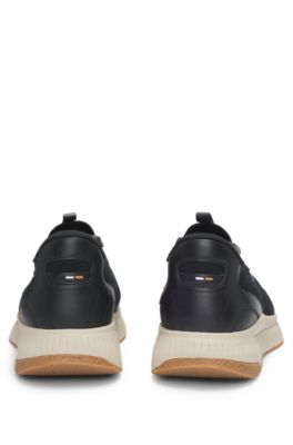 BOSS - Baskets en mélange de matières avec semelle à motif arêtes de ...