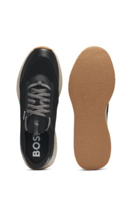 BOSS - Baskets en mélange de matières avec semelle à motif arêtes de ...