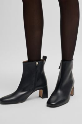 BOSS - Nappa-leather ankle boots with Double B monogram - Black