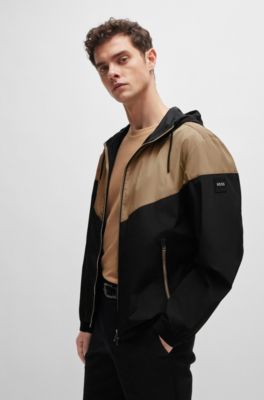 BOSS - Water-repellent jacket in mixed materials with mesh lining - Beige
