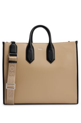 BOSS - Faux-leather tote bag with signature details - Light Beige