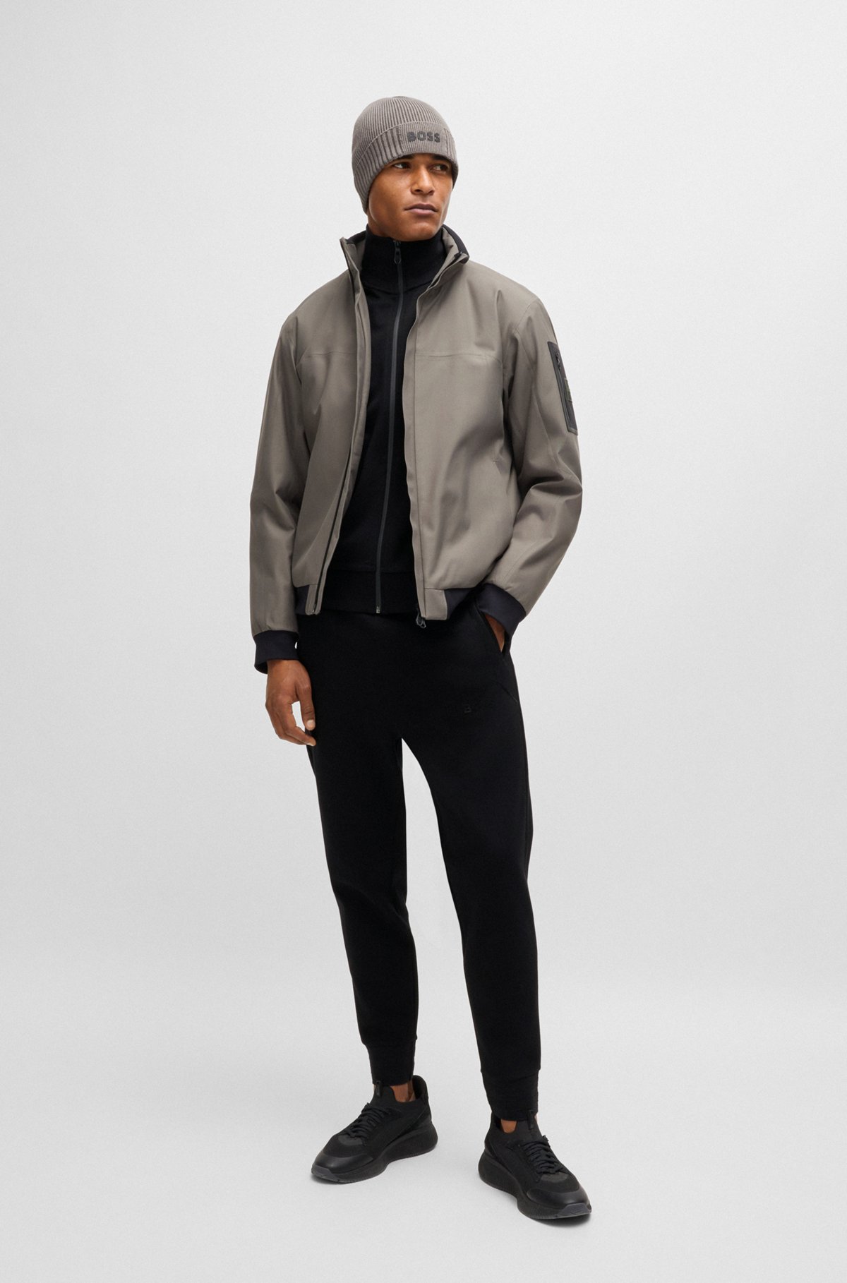 BOSS - Sweatshirt with jacquard collar and cuffs - Black BOSS - Sweatshirt with jacquard collar and cuffs - Black