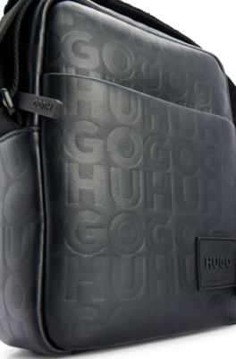 HUGO - Reporter bag in faux leather with repeat-logo motif