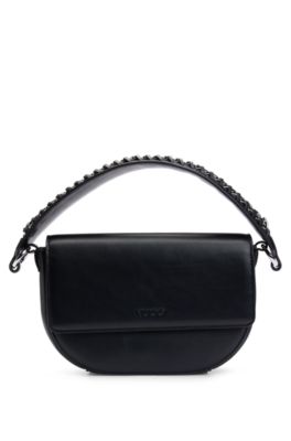 HUGO - Shoulder bag in faux leather with chain-trimmed strap - Black