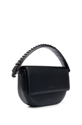 HUGO - Shoulder bag in faux leather with chain-trimmed strap - Black