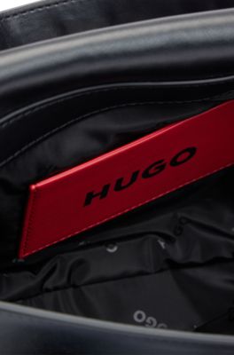HUGO - Shoulder bag in faux leather with chain-trimmed strap - Black
