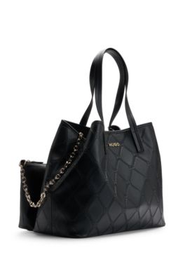 HUGO - Faux-leather shopper bag with logo-chain embossed pattern