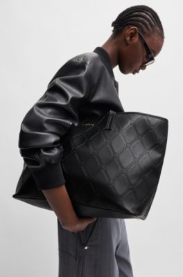HUGO - Faux-leather shopper bag with logo-chain embossed pattern