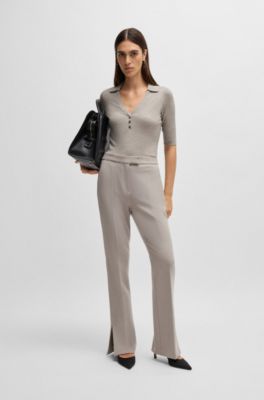 BOSS - Pull en laine mélangée à manches courtes et patte de boutonnage