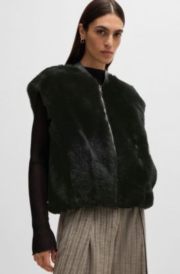 BOSS - Sleeveless shearling jacket with leather trims