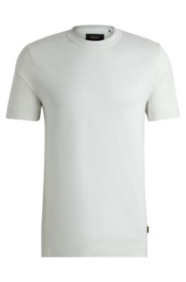 BOSS - Fineline-stripe T-shirt in cotton and silk - White