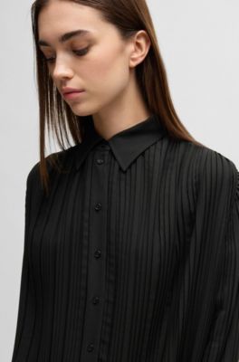 HUGO - Regular-fit blouse in plissé crepe