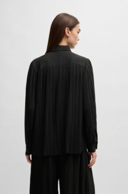 HUGO - Regular-fit blouse in plissé crepe