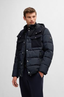 BOSS - Water-repellent regular-fit jacket in mixed materials - Dark Blue