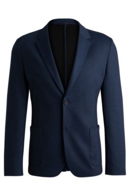 HUGO - Slim-fit jacket in melange performance-stretch twill - Dark Blue