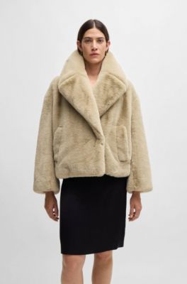 BOSS - Cropped coat in plush teddy fabric