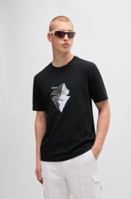 BOSS - Stretch-cotton T-shirt with printed and embroidered artwork