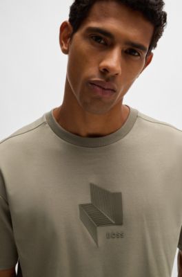 BOSS - Relaxed-fit T-shirt in interlock cotton with gloss artwork ...