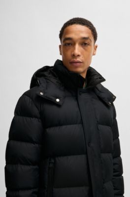 BOSS - Water-repellent down parka with detachable hood - Black